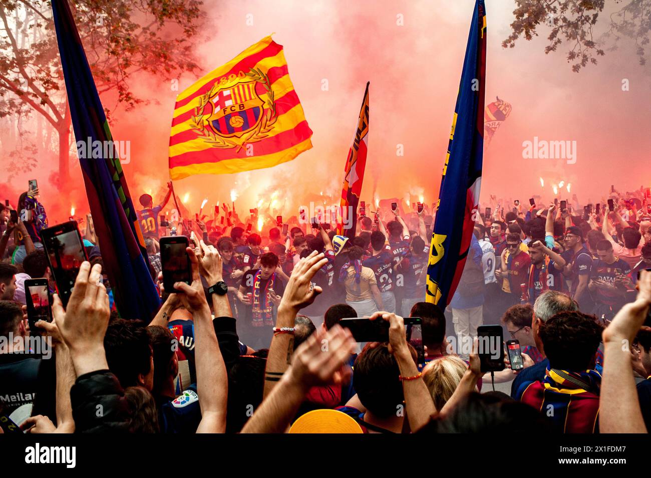 April 16, 2024, Barcelona, Spain: FC. Barcelona fans rally outside the ...