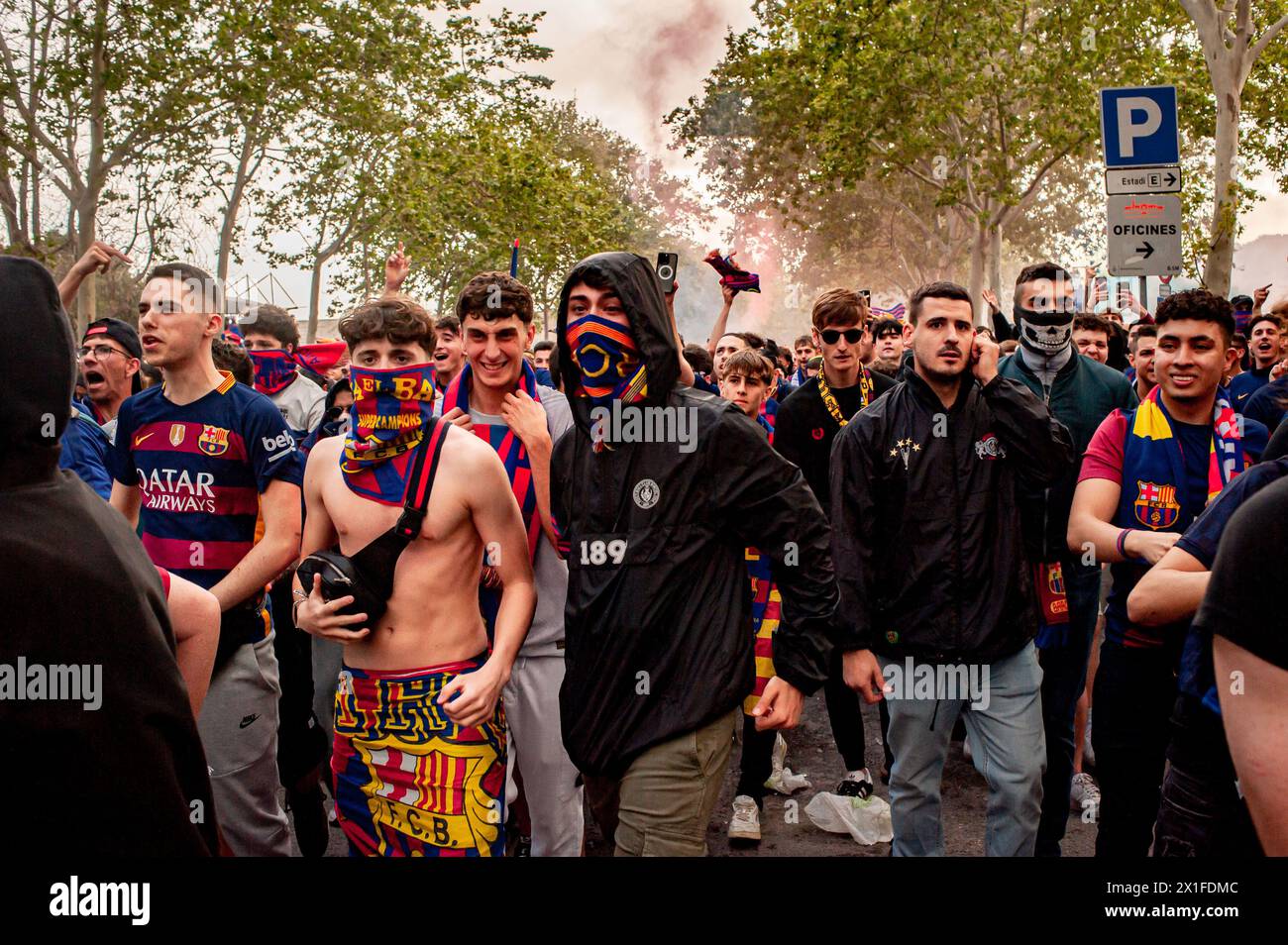 April 16, 2024, Barcelona, Spain: FC. Barcelona fans rally outside the ...