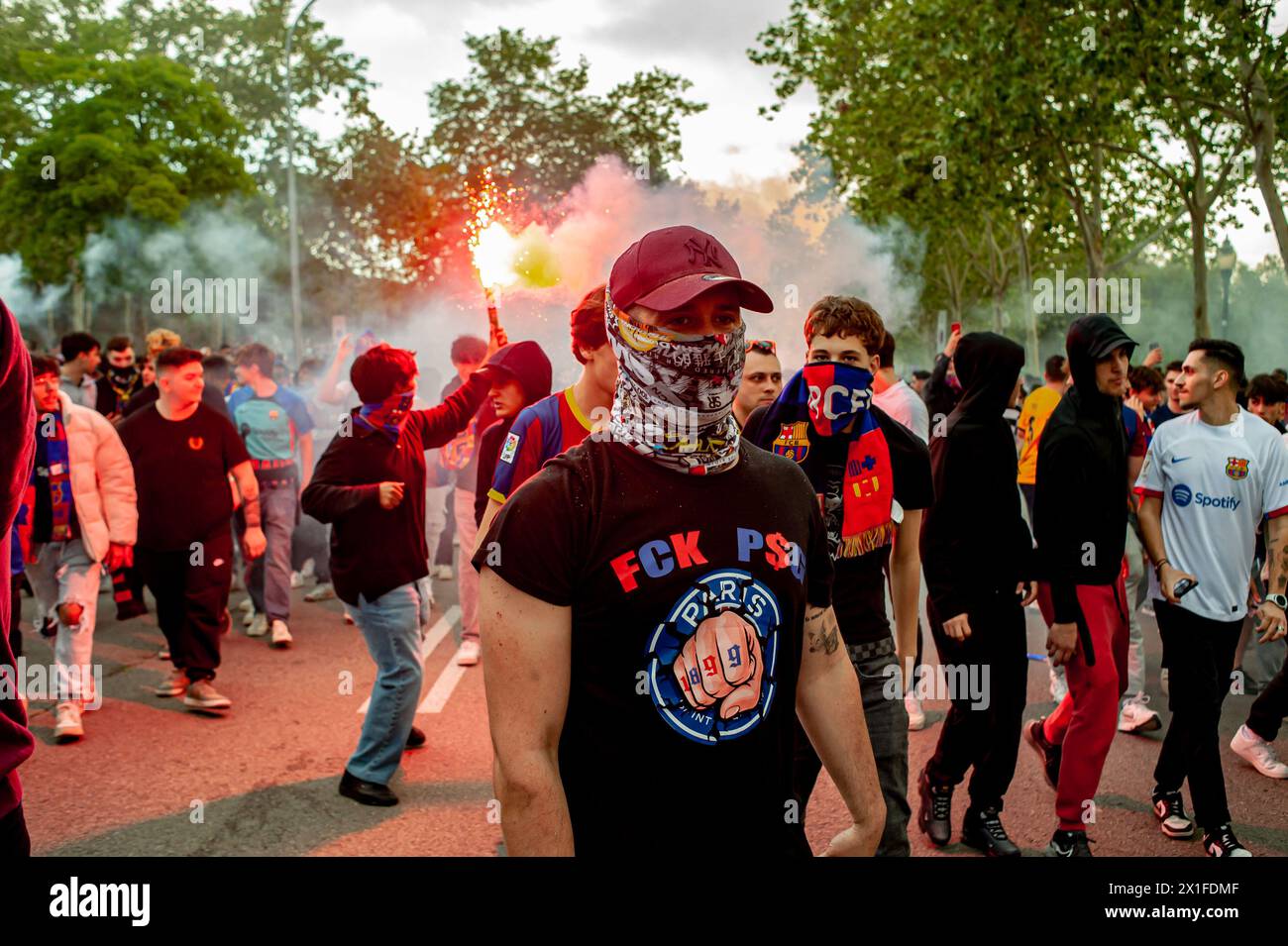 April 16, 2024, Barcelona, Spain: FC. Barcelona fans rally outside the ...