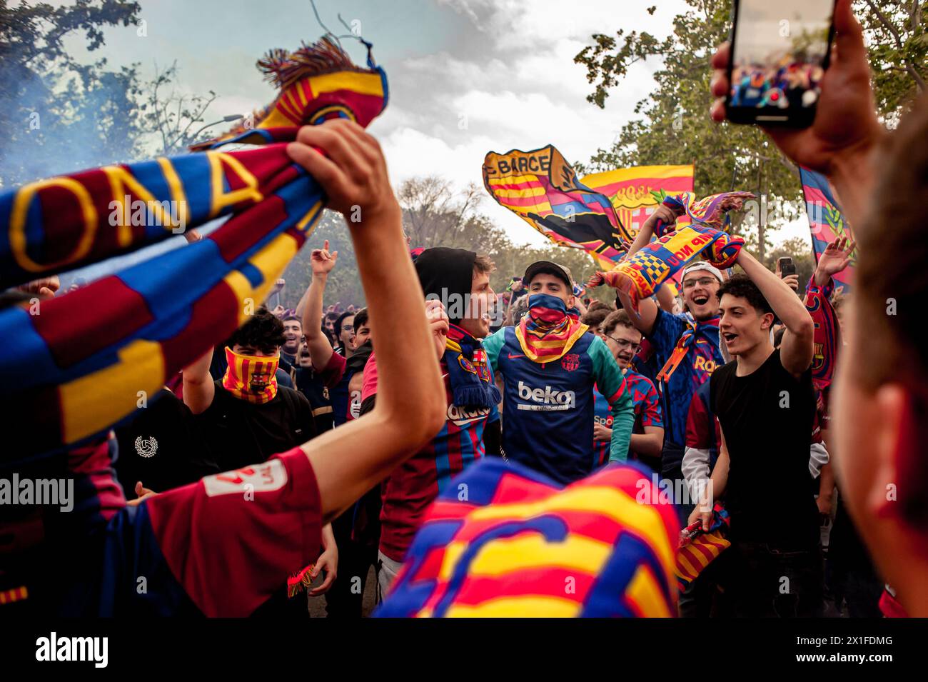 April 16, 2024, Barcelona, Spain: FC. Barcelona fans rally outside the ...
