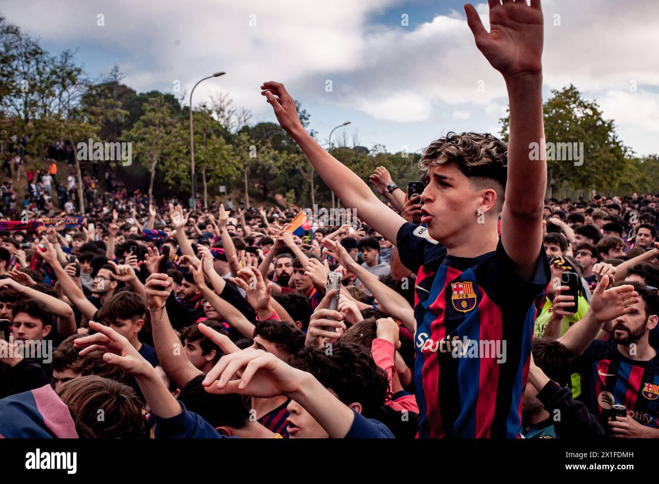 April 16, 2024, Barcelona, Spain: FC. Barcelona fans rally outside the ...