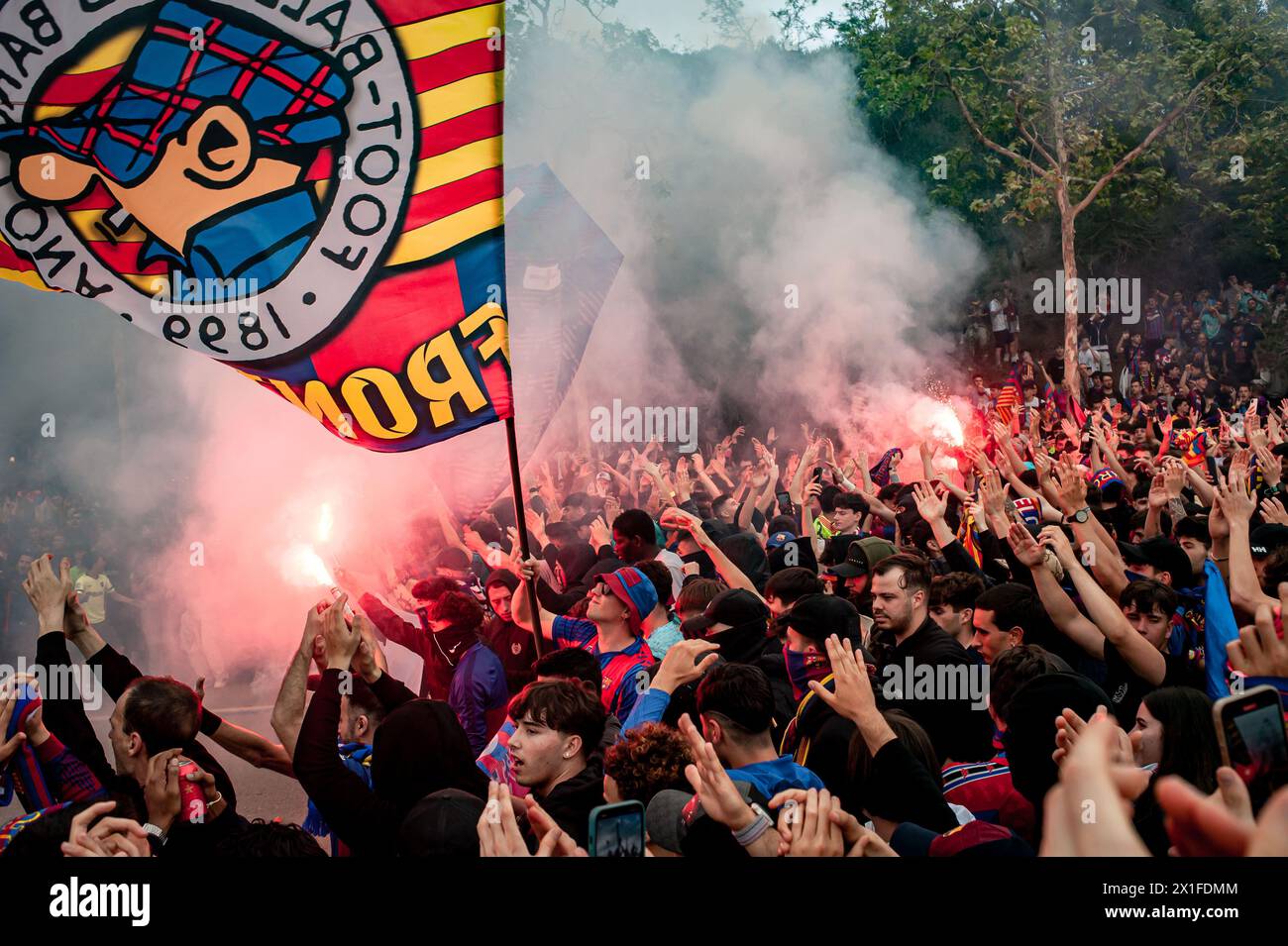 April 16, 2024, Barcelona, Spain: FC. Barcelona fans rally outside the ...