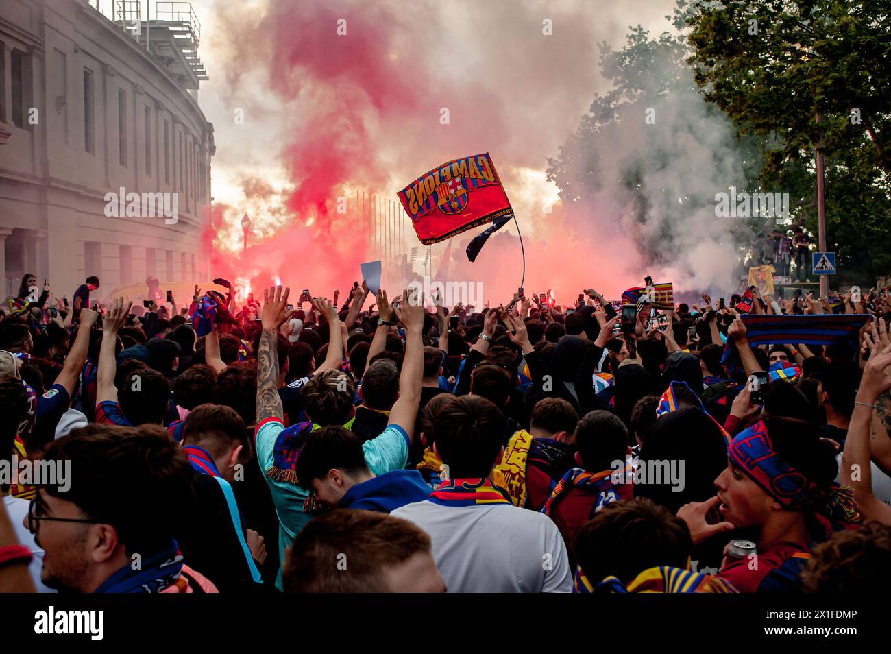 April 16, 2024, Barcelona, Spain: FC. Barcelona fans rally outside the ...
