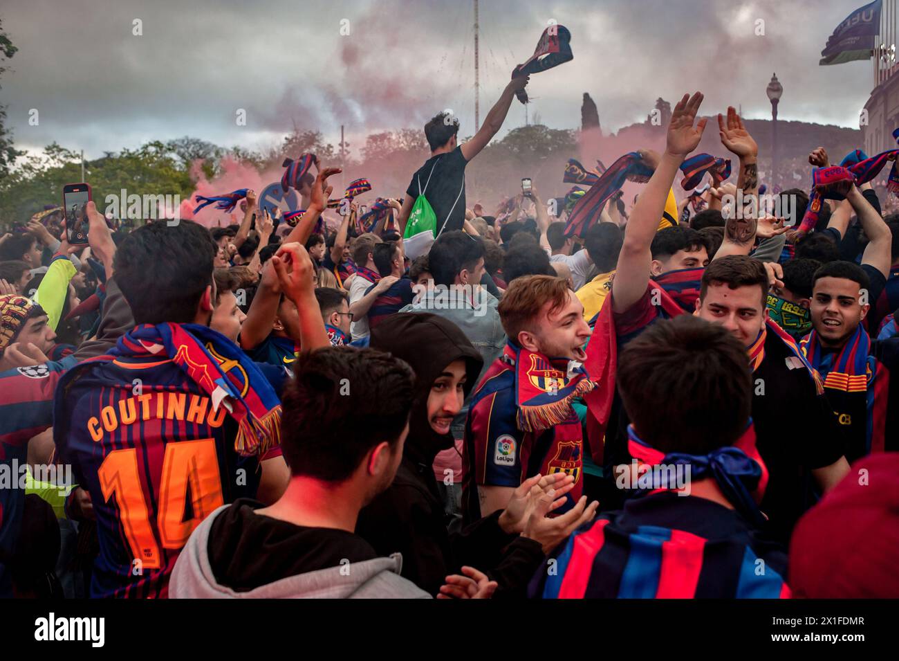 April 16, 2024, Barcelona, Spain: FC. Barcelona fans rally outside the ...