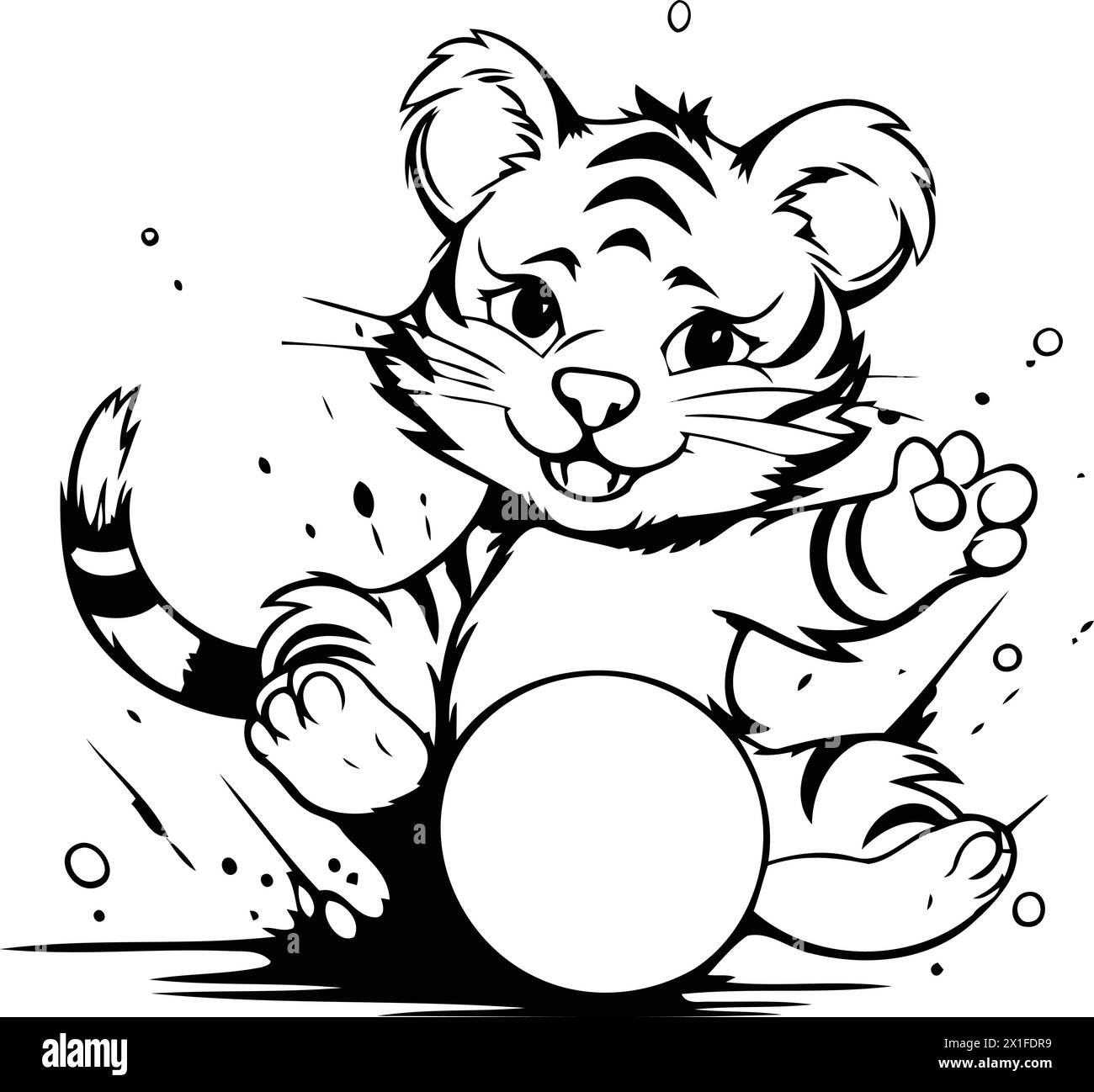 Illustration of a tiger with ball on white background. Vector ...