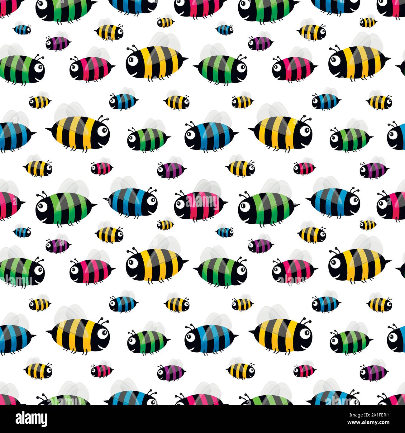 Colorful bee seamless pattern. Multicolor cartoons bee. Vector ...