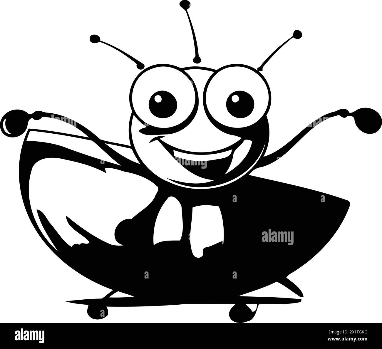 Cartoon ladybug on a green grass. Vector illustration isolated on white ...