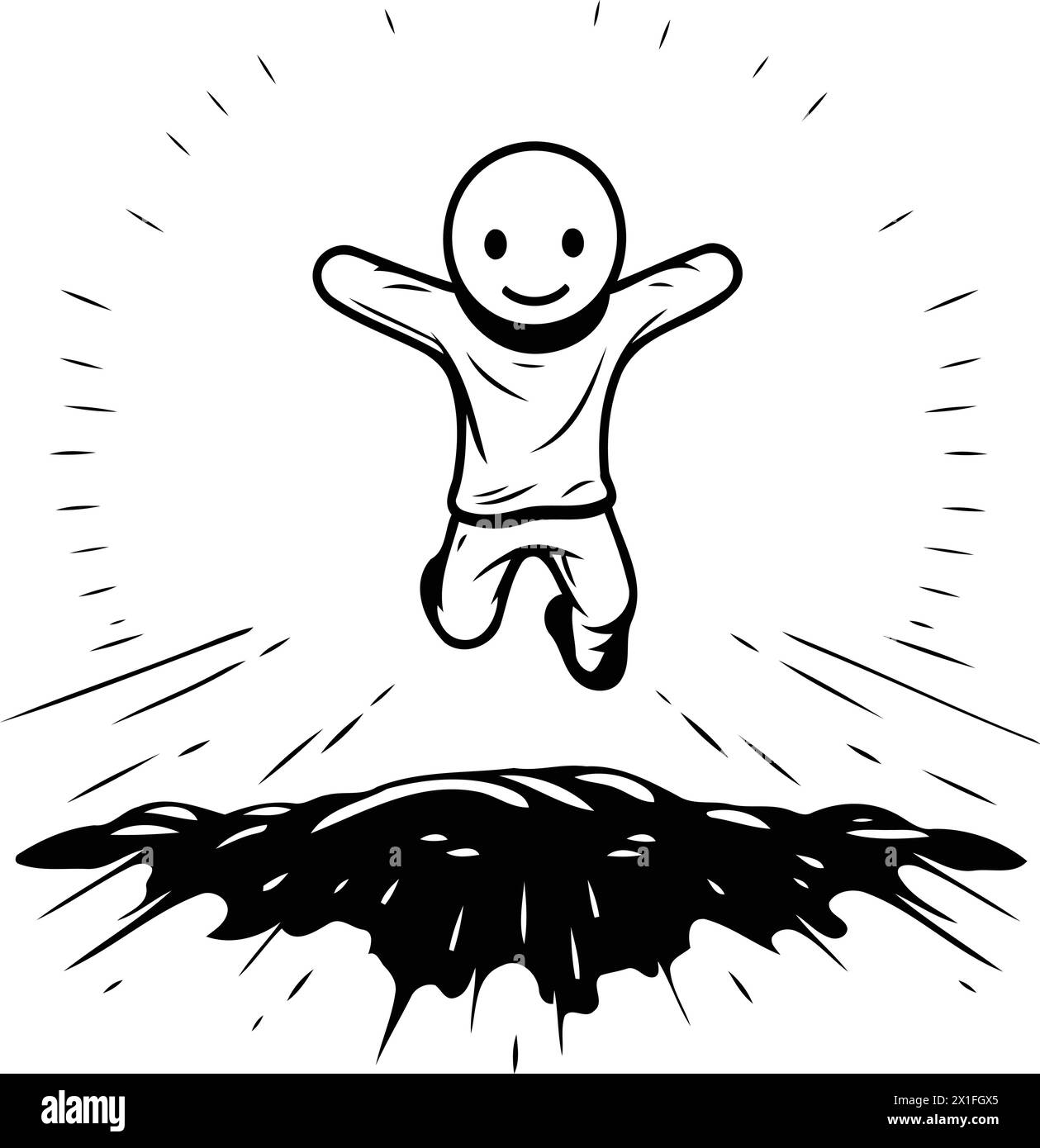 Vector illustration of a man jumping out of the ground on white ...