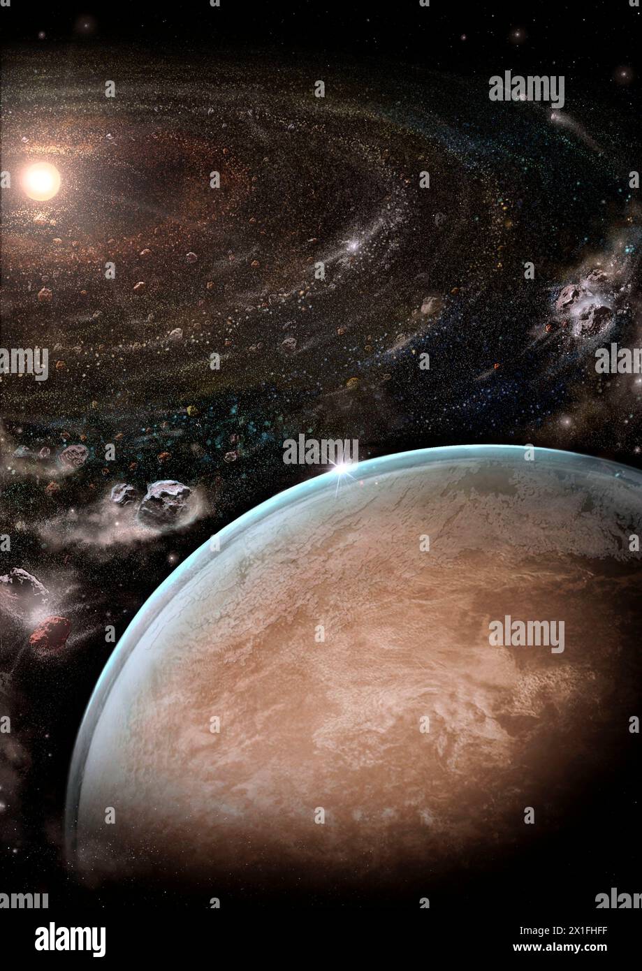 Illustration of a planet formed outside of the soot line in a young ...