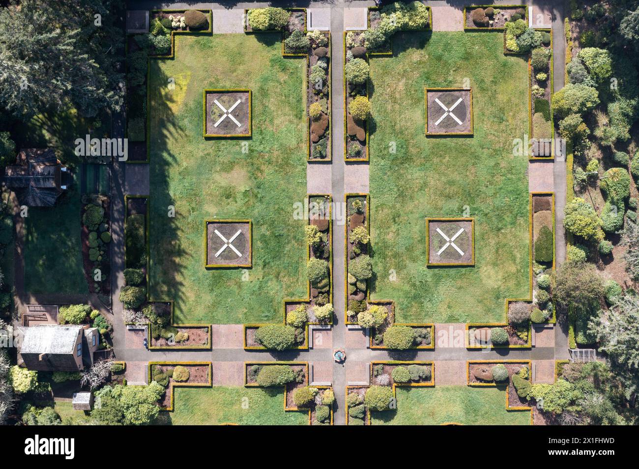 Beautiful english gardens in Shore Acres Oregon viewed from avobe Stock ...