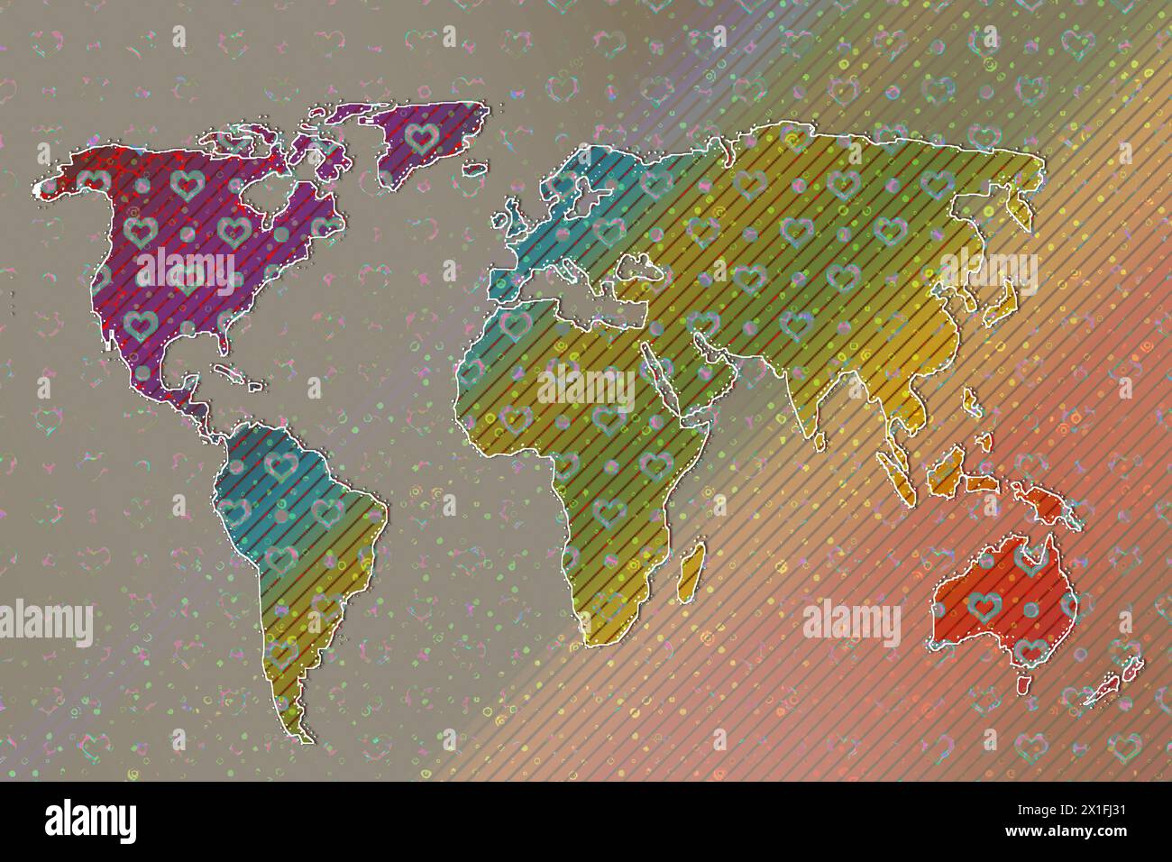 World map design with heart pattern. Earth with continents. Map of ...