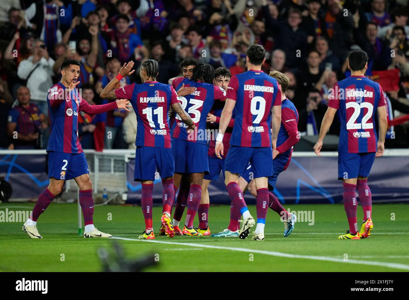 Barcelona, Spain. 16th Apr, 2024. Raphina (FC Barcelona) celebrates ...