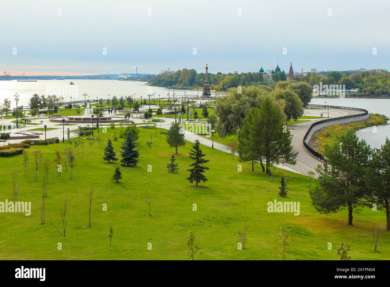 View of Strelka Park, monument to the 1000th anniversary of Yaroslavl ...