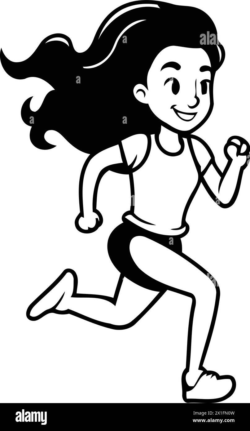 Running woman. Vector illustration in cartoon style. Isolated on white ...