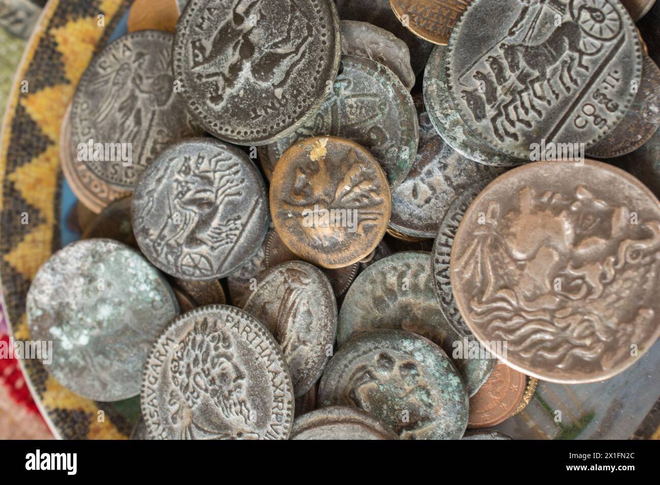 Antique metal coins collectiion as a background Stock Photo - Alamy