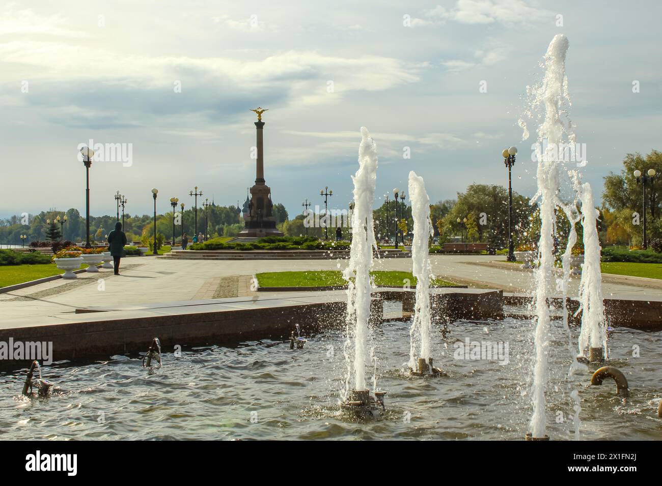 View of the alley of fountains and the monument in honor of the 1000th ...
