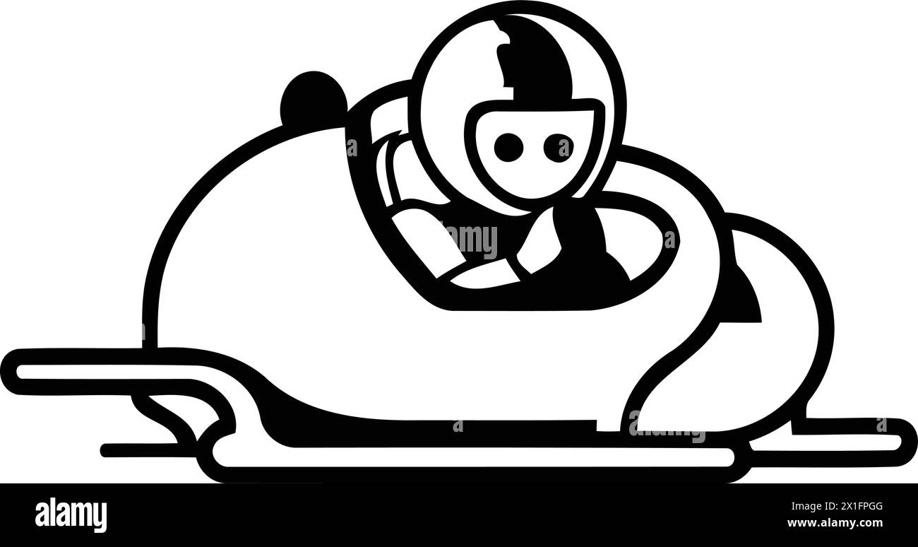 Cartoon skier riding a snowmobile. Flat design vector illustration ...