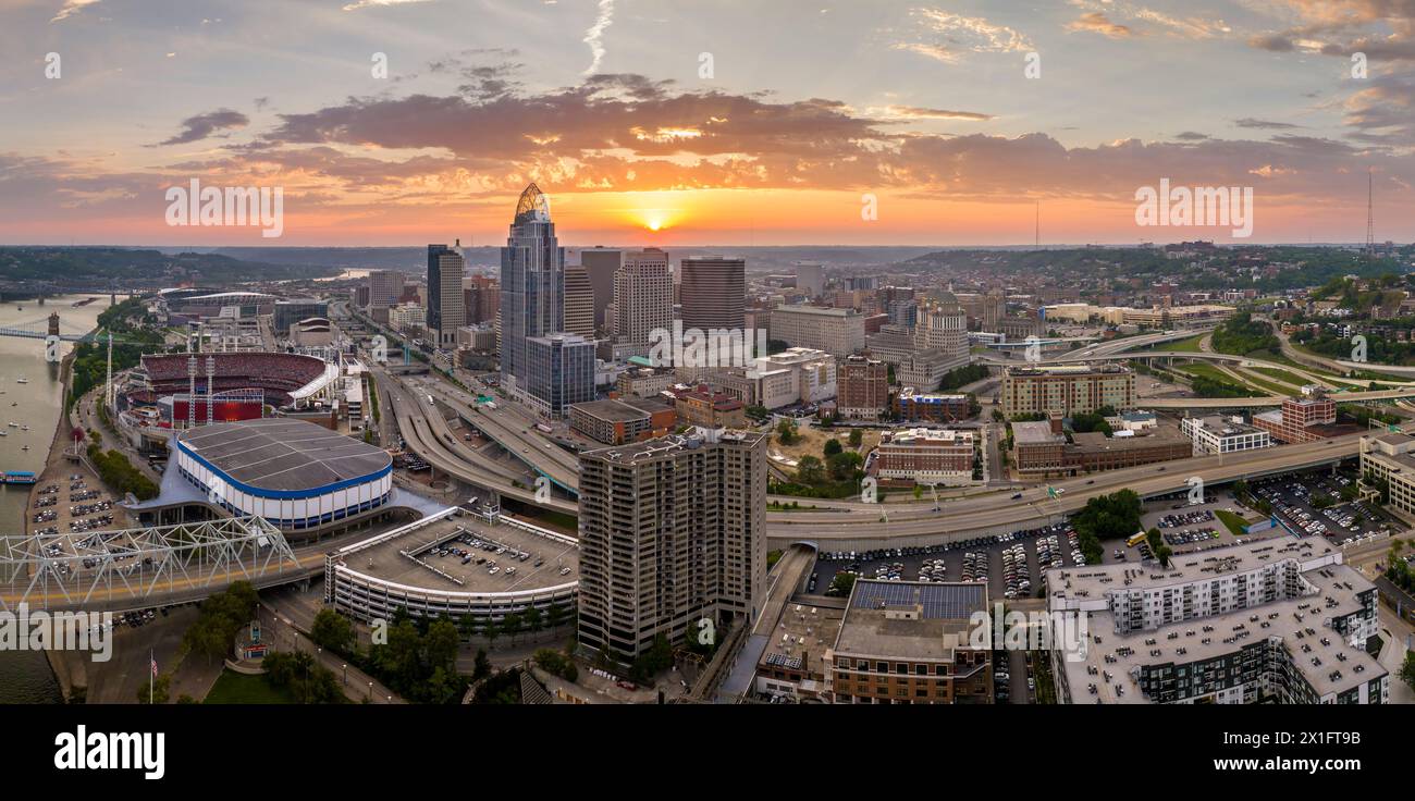 Cincinnati, Ohio transportation infrastructure. View from above of ...
