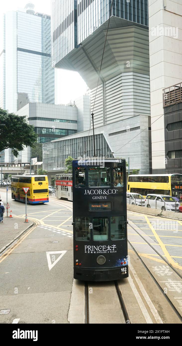 Tram in Hong Kong's financial center Stock Photo - Alamy