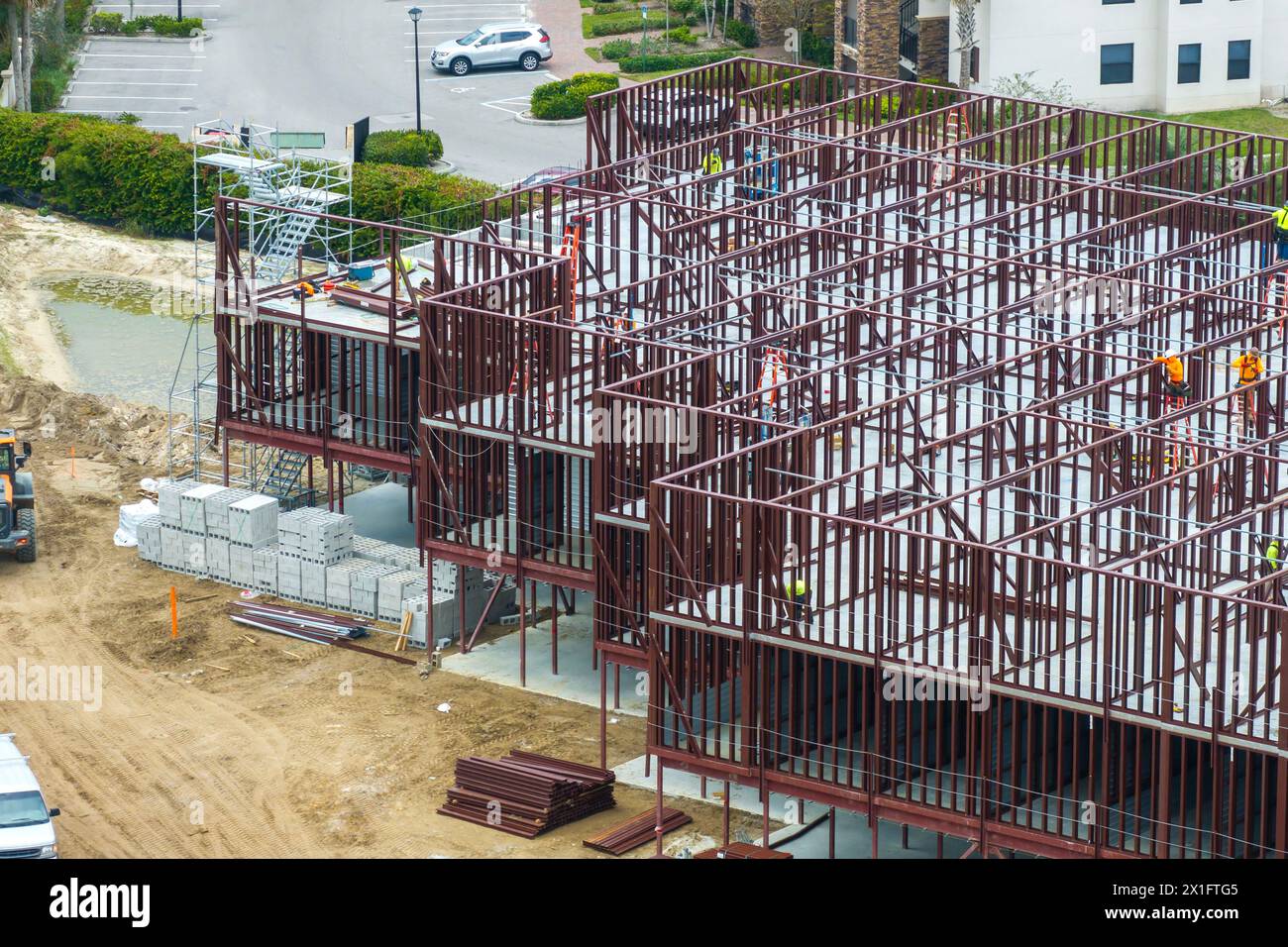 Development of commercial housing in USA. Construction works on ...