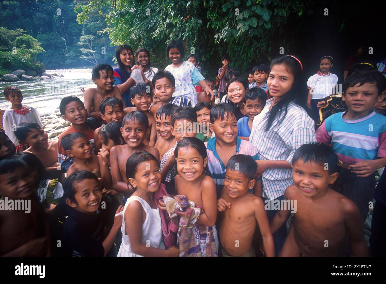 Kids by river, Alas River, Mount Leuser National Park, taken in 1995 ...
