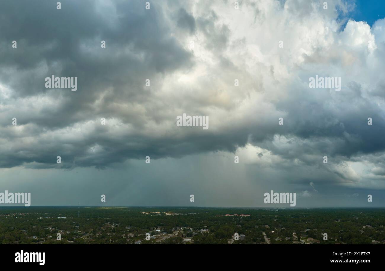 Landscape of dark ominous clouds forming on stormy sky before heavy ...