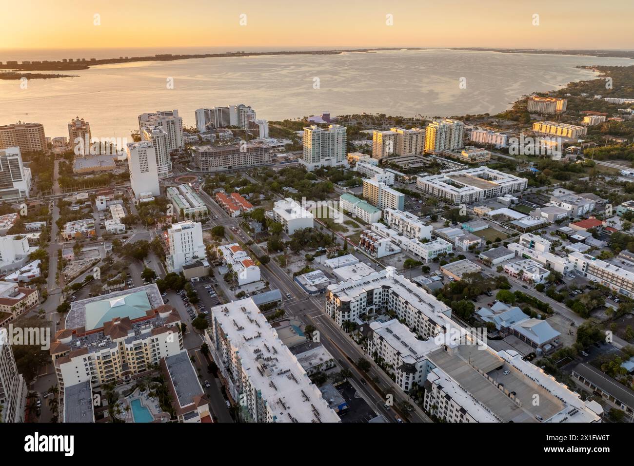 Sarasota, Florida city architecture at sunset. High-rise office ...