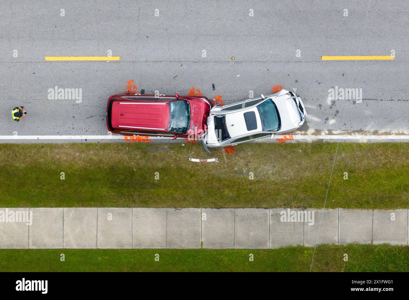 Traffic accident on American street in Florida. Car crash on highway ...