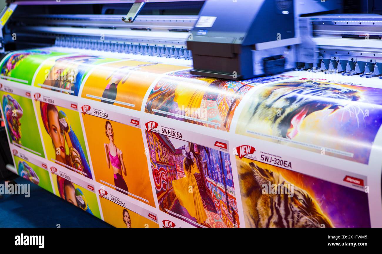 Bangkok, Thailand - March 29, 2024: Wide format digital ink jet printer ...