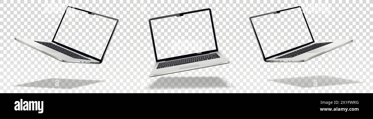 Set of vector float or levitate laptops with transparent screen ...