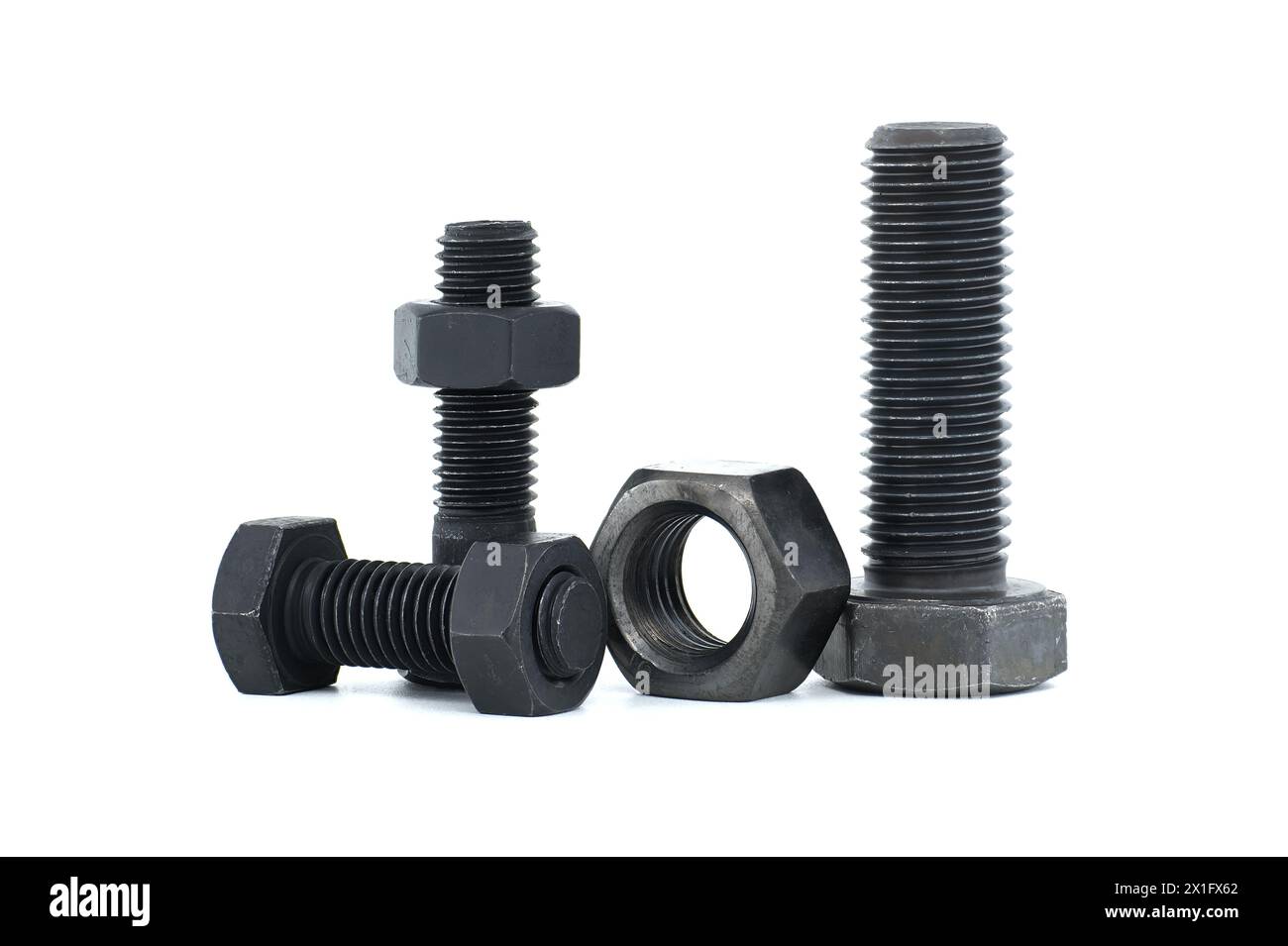 Orderly arrangement of dark-colored metal of hex bolts and nuts include ...