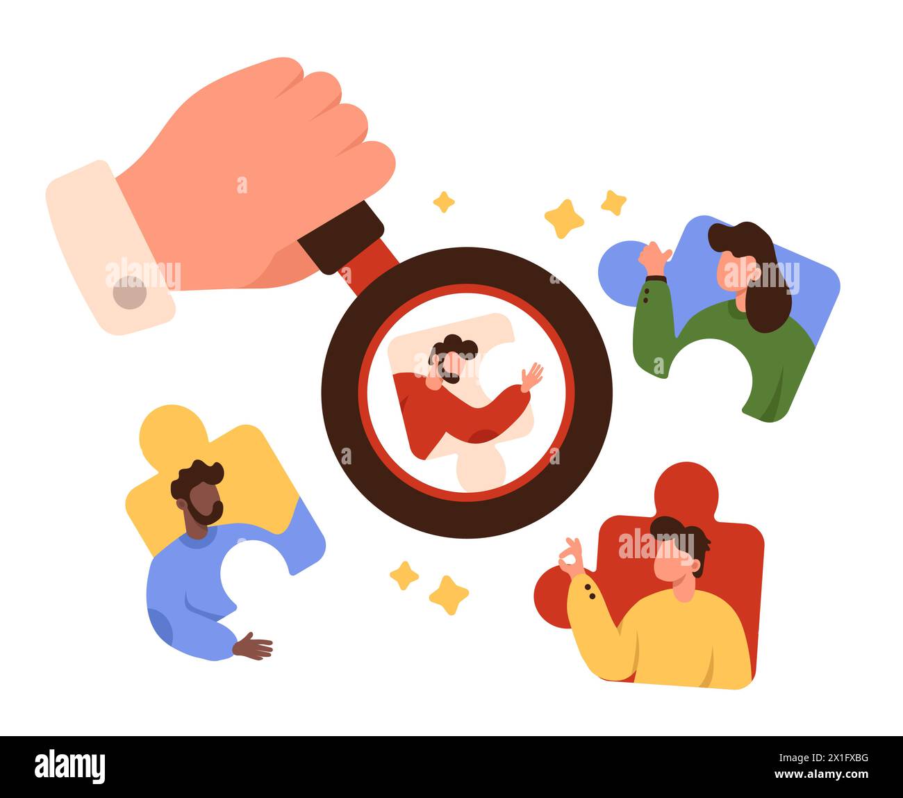 Search for employee of team, employment. Employer holding magnifying ...