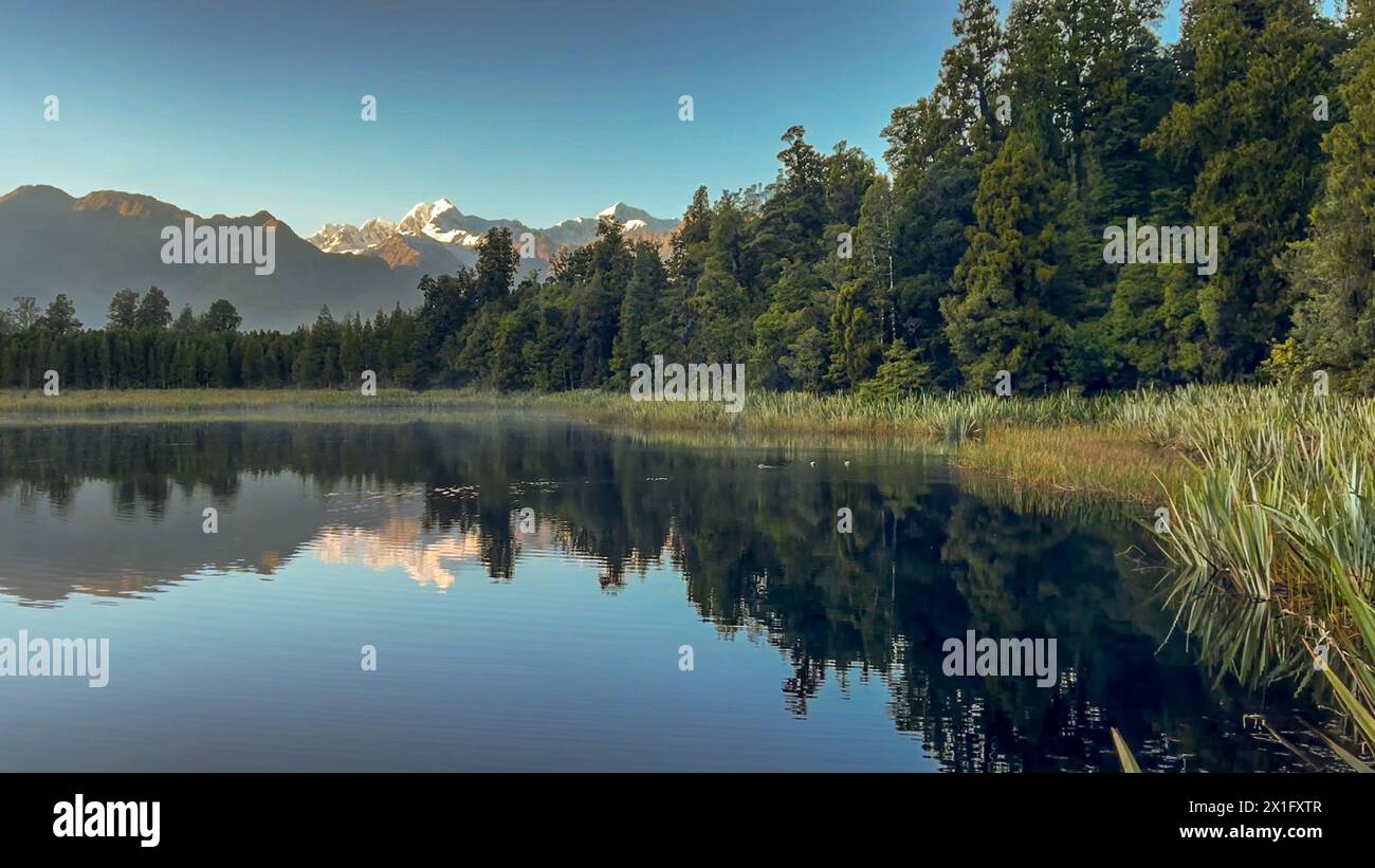 Scenic reflective lake Matheson on the West Coast of NZ Stock Photo - Alamy