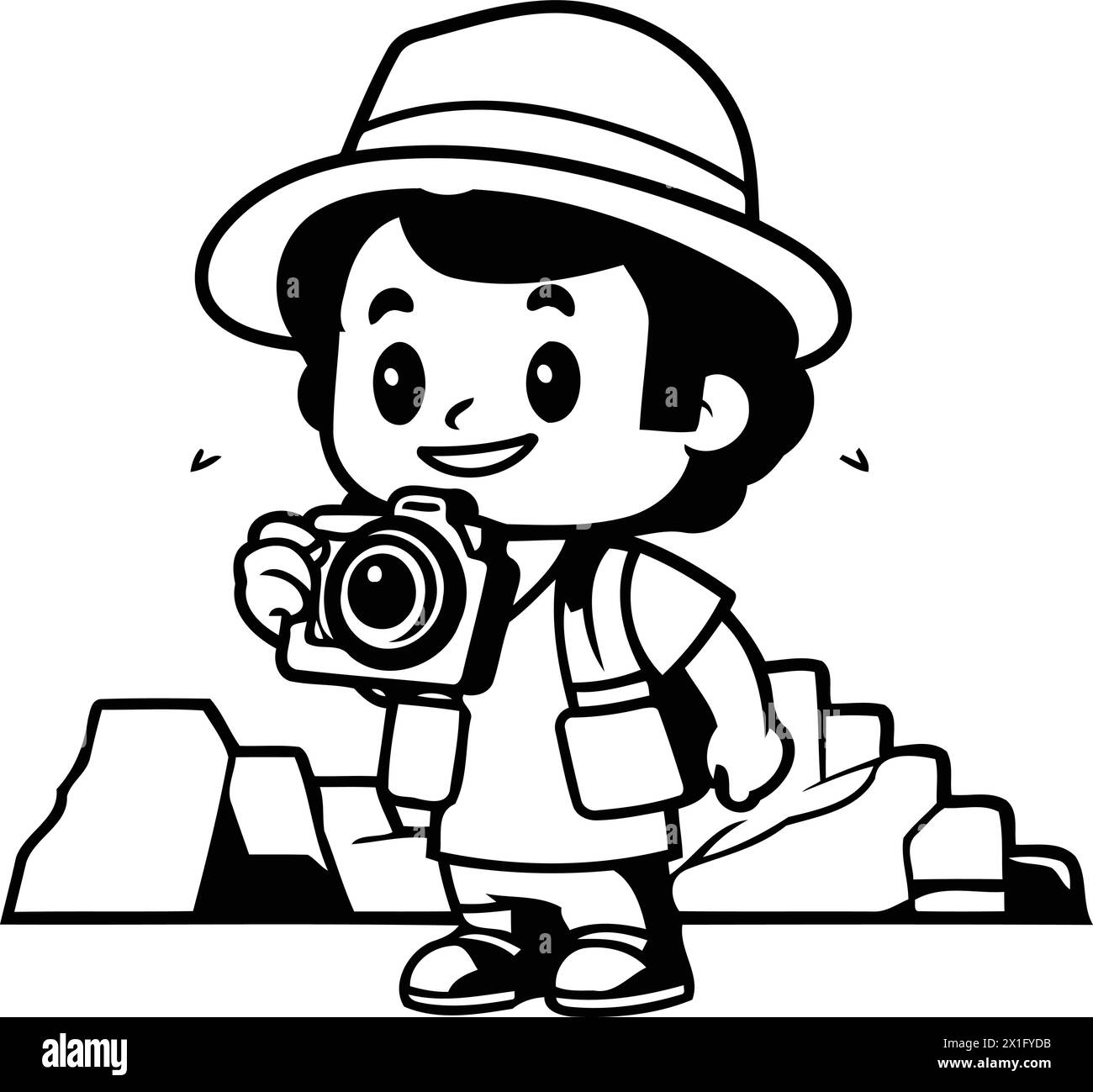 Tourist boy holding a camera cartoon vector illustration. isolated on ...