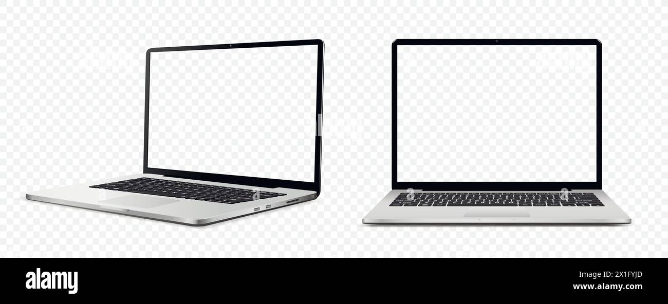 Laptop computer with transparent screen on transparent background ...