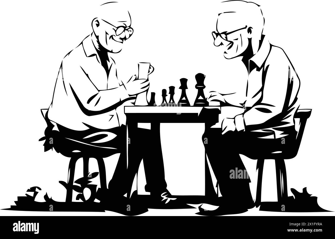 Elderly couple cartoon Black and White Stock Photos & Images - Alamy