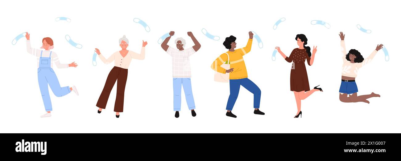 Happy people free from masks set. Young and old, male and female ...