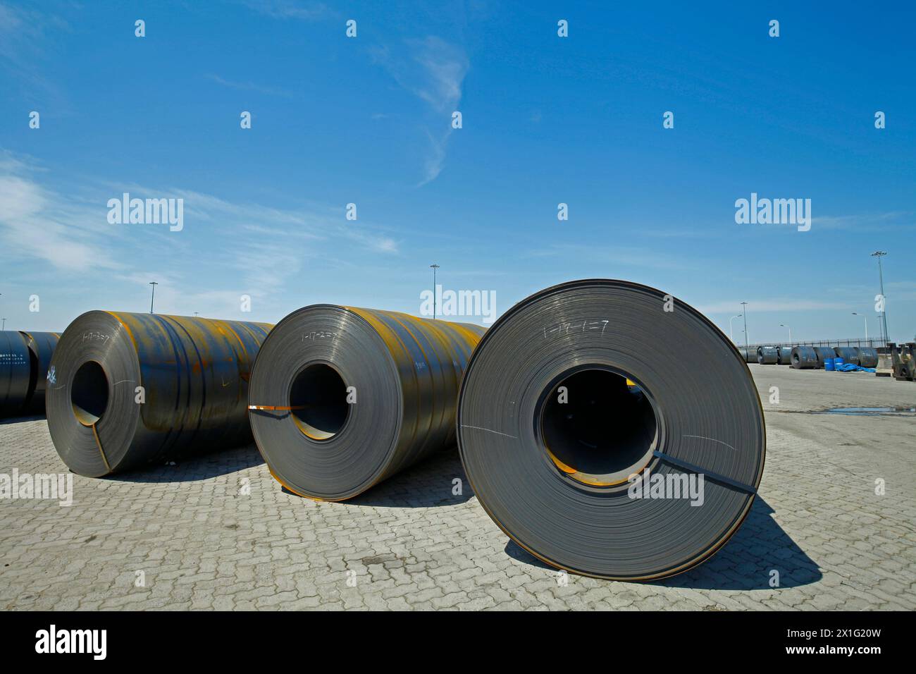 roll steel in harbor , Cold rolled steel coils Stock Photo - Alamy