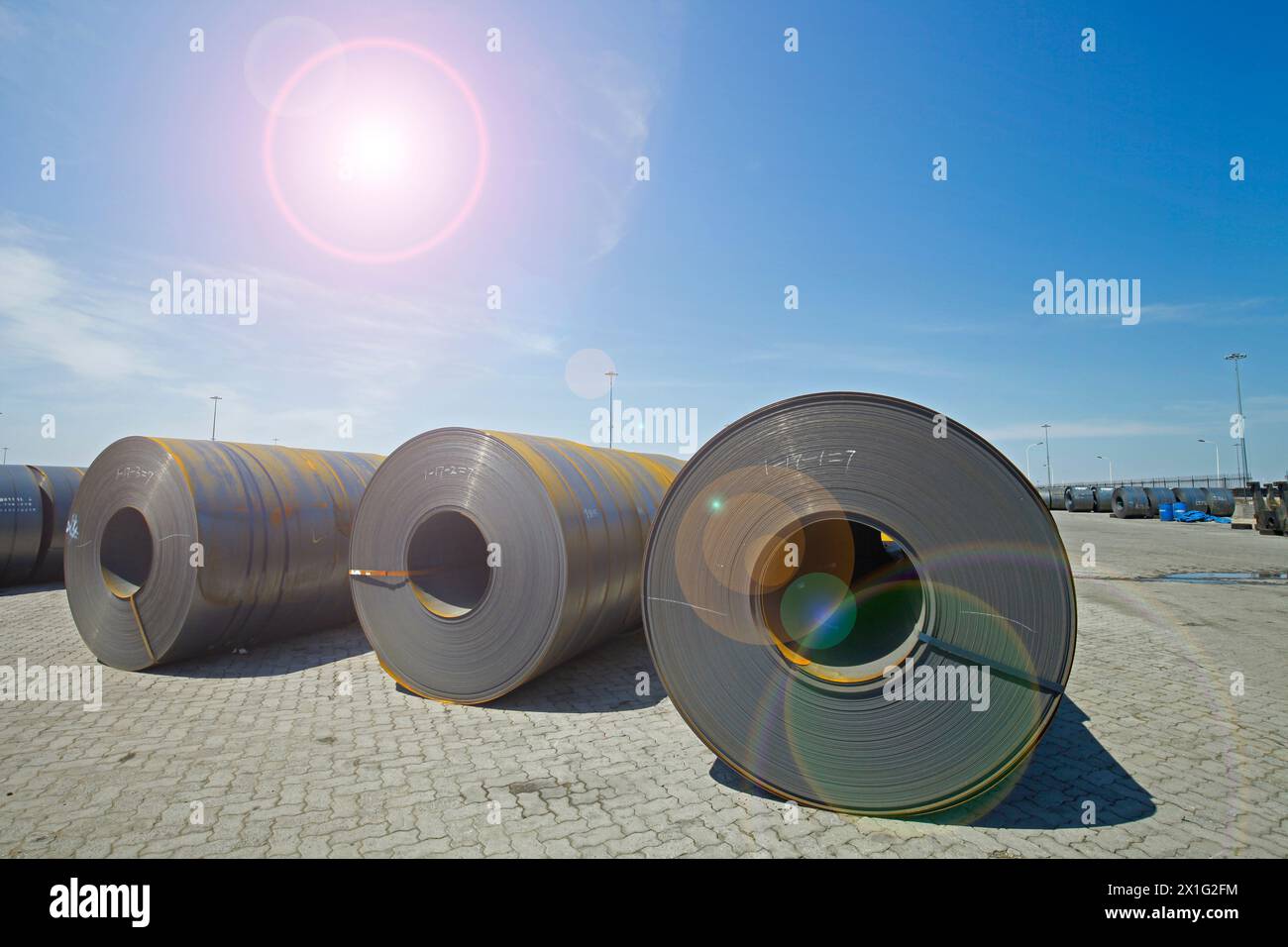 roll steel in harbor , Cold rolled steel coils Stock Photo - Alamy