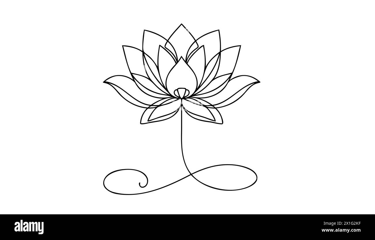 Lotus flower isolated on white background. Continuous one line drawing ...