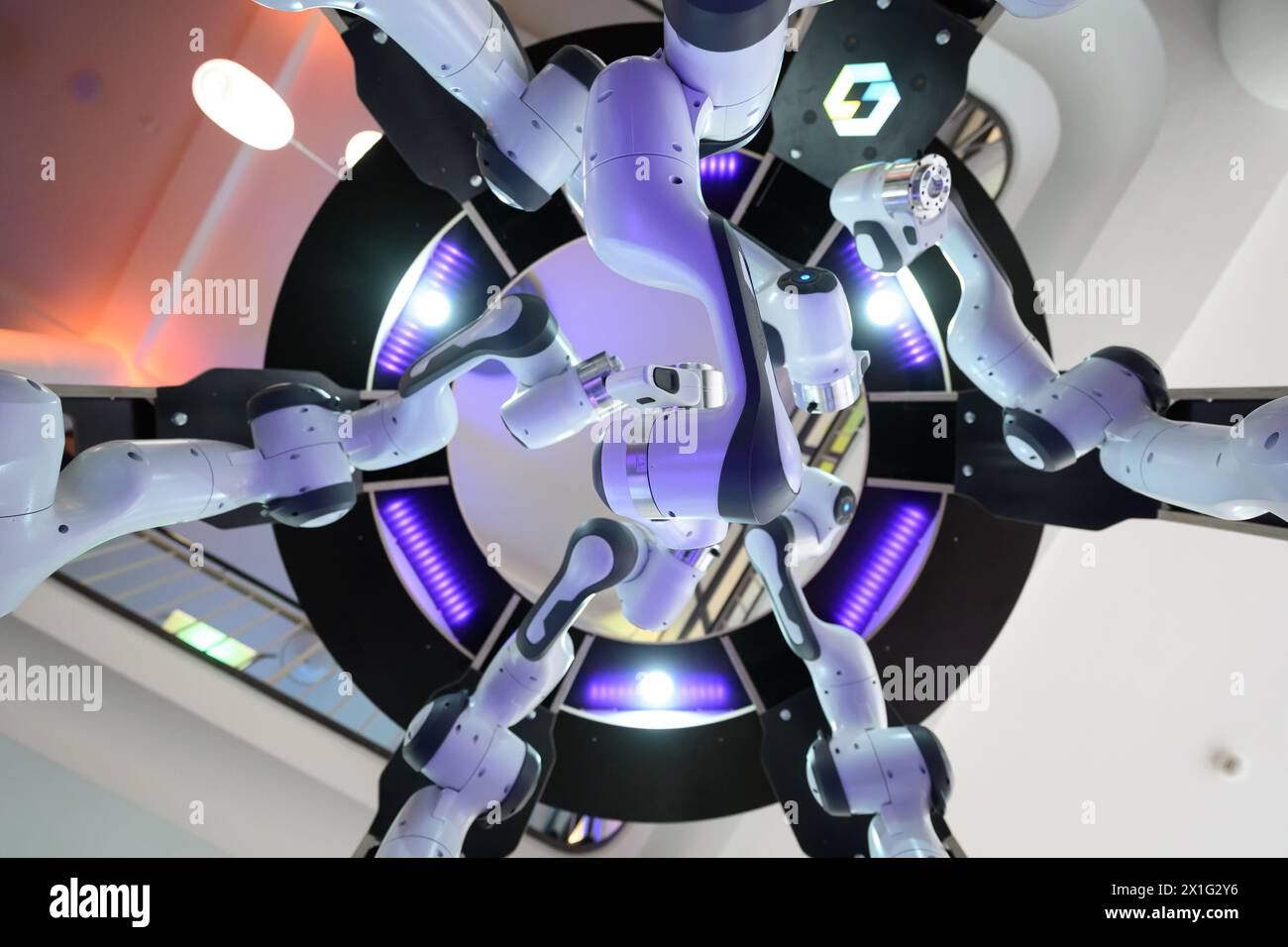 Dresden, Germany. 15th Apr, 2024. A demonstrator for robot technology stands on the edge of the ...