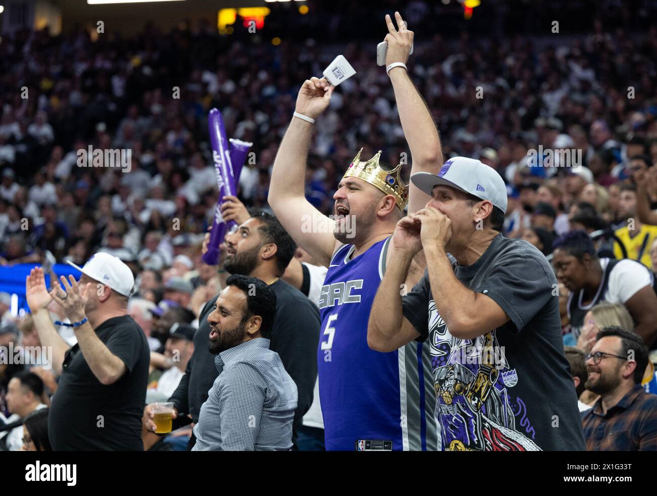 Sacramento, Ca, USA. 16th Apr, 2024. Sacramento Kings fans cheer on the ...