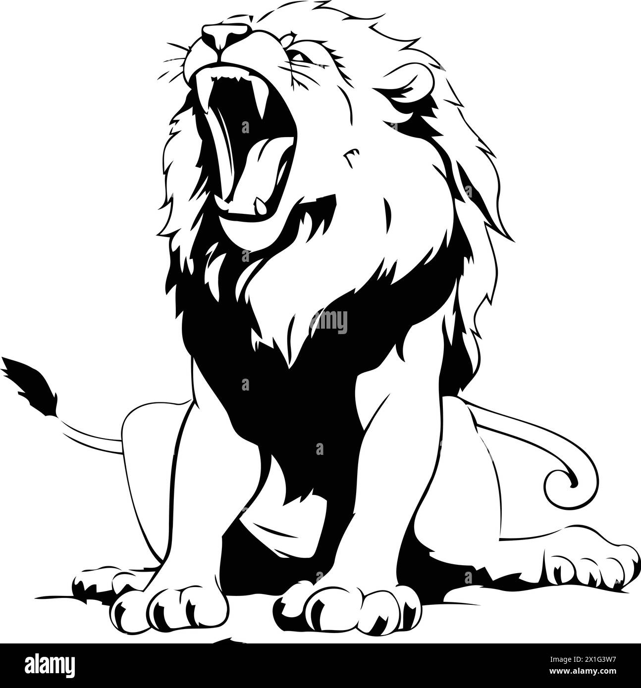 Lion sitting and yawning. Vector illustration isolated on white ...