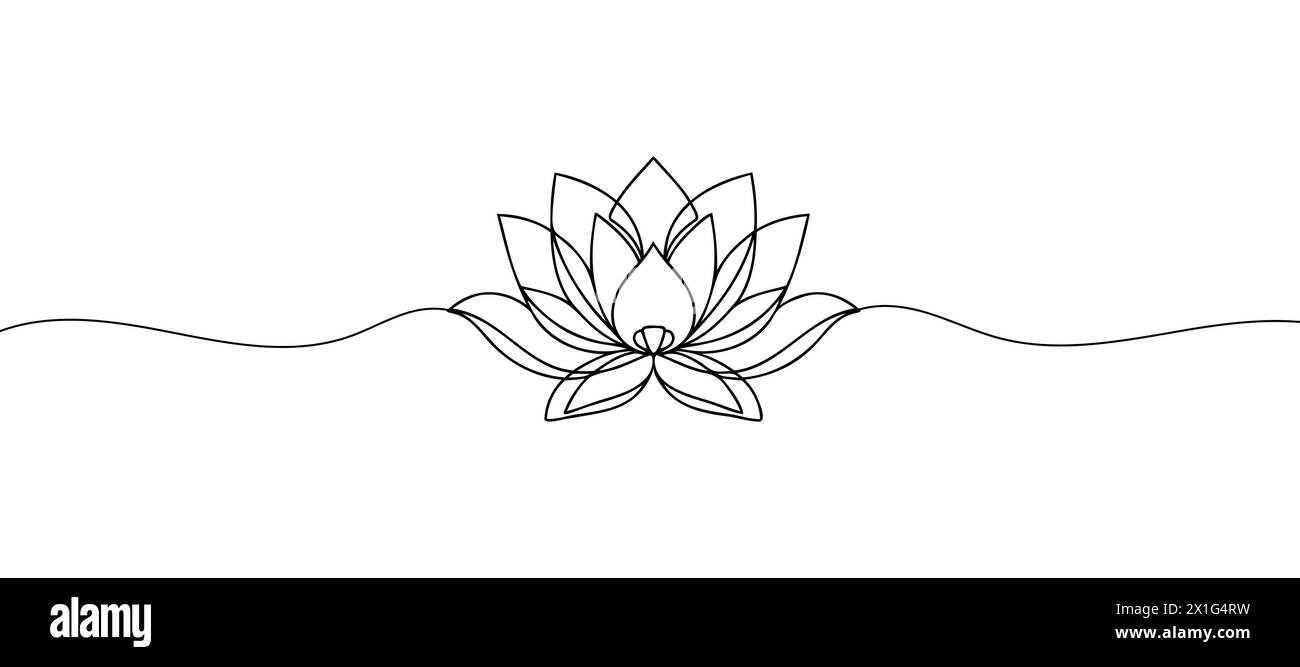 Lotus flower isolated on white background. Continuous one line drawing ...