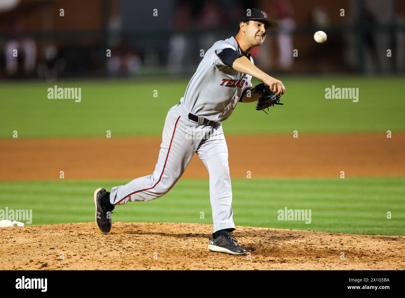 April 16, 2024: Isaiah Rhodes #18 Red Raiders pitcher releases the ball ...
