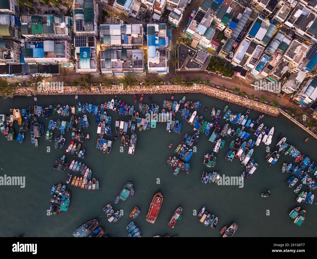 Cheung Chau, Hong Kong: Aerial top downview of the Cheung Chau island ...