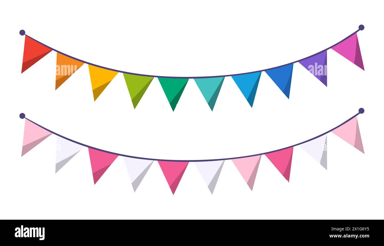 Festive triangle flag garland in simple flat style isolated on white ...