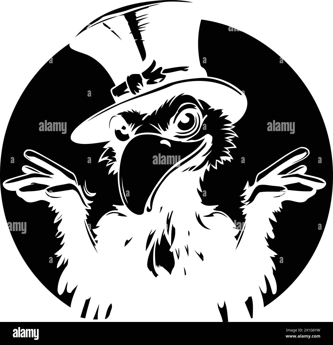 Illustration of a crow in a top hat on a full moon background Stock ...