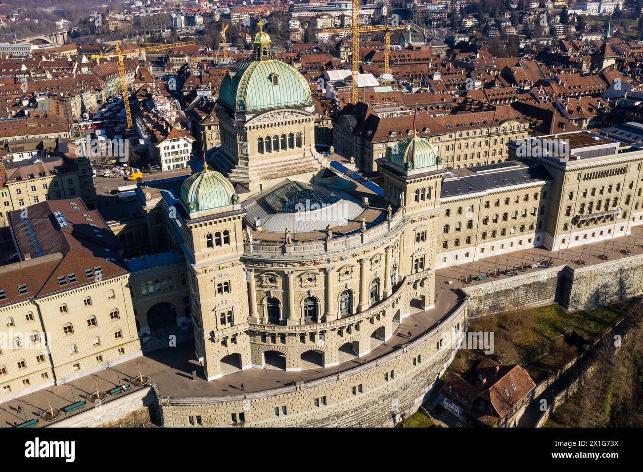 Bern, Switzerland: Aerial view of the Parliament building, the ...
