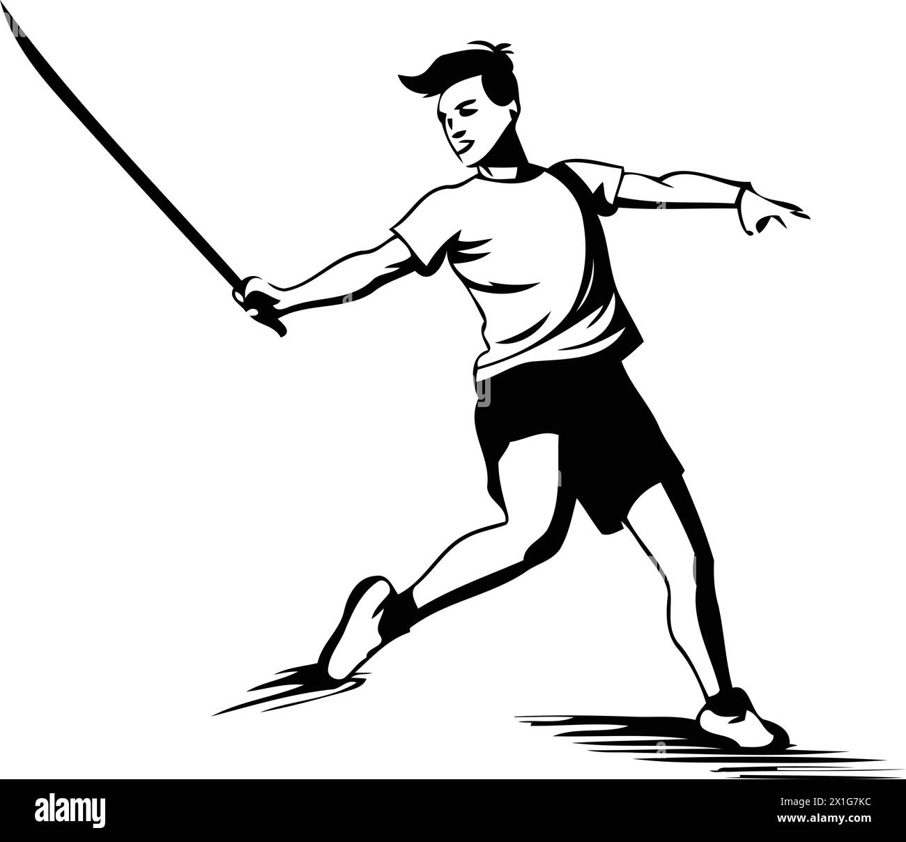 Illustration of a female athlete running with a sword viewed from side ...